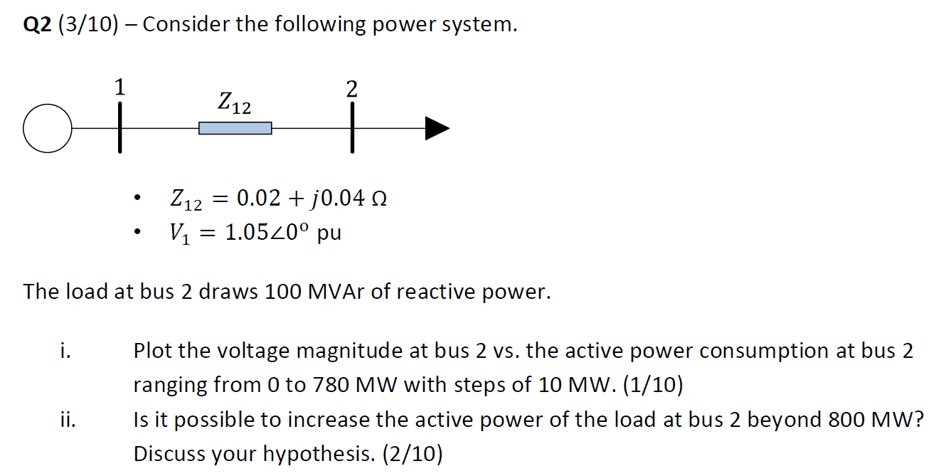 Solved Q2 (3/10) - Consider the following power system. - | Chegg.com