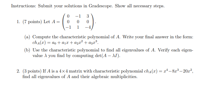 Solved Instructions: Submit your solutions in Gradescope. | Chegg.com