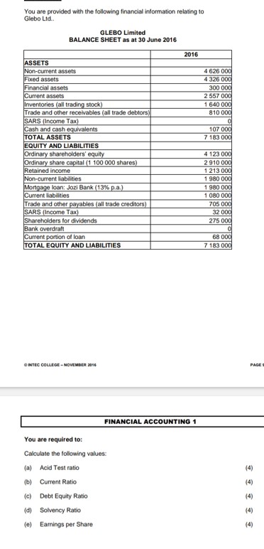 Solved You are provided with the following financial | Chegg.com