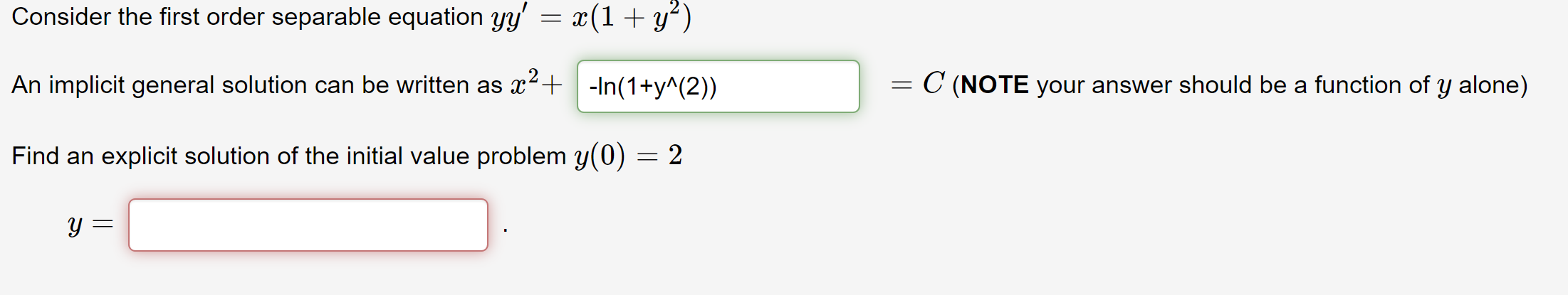 Solved Consider The First Order Separable Equation
