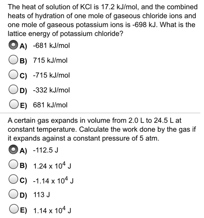 Solved The heat of solution of KCI is 17.2 kJ/mol, and the | Chegg.com