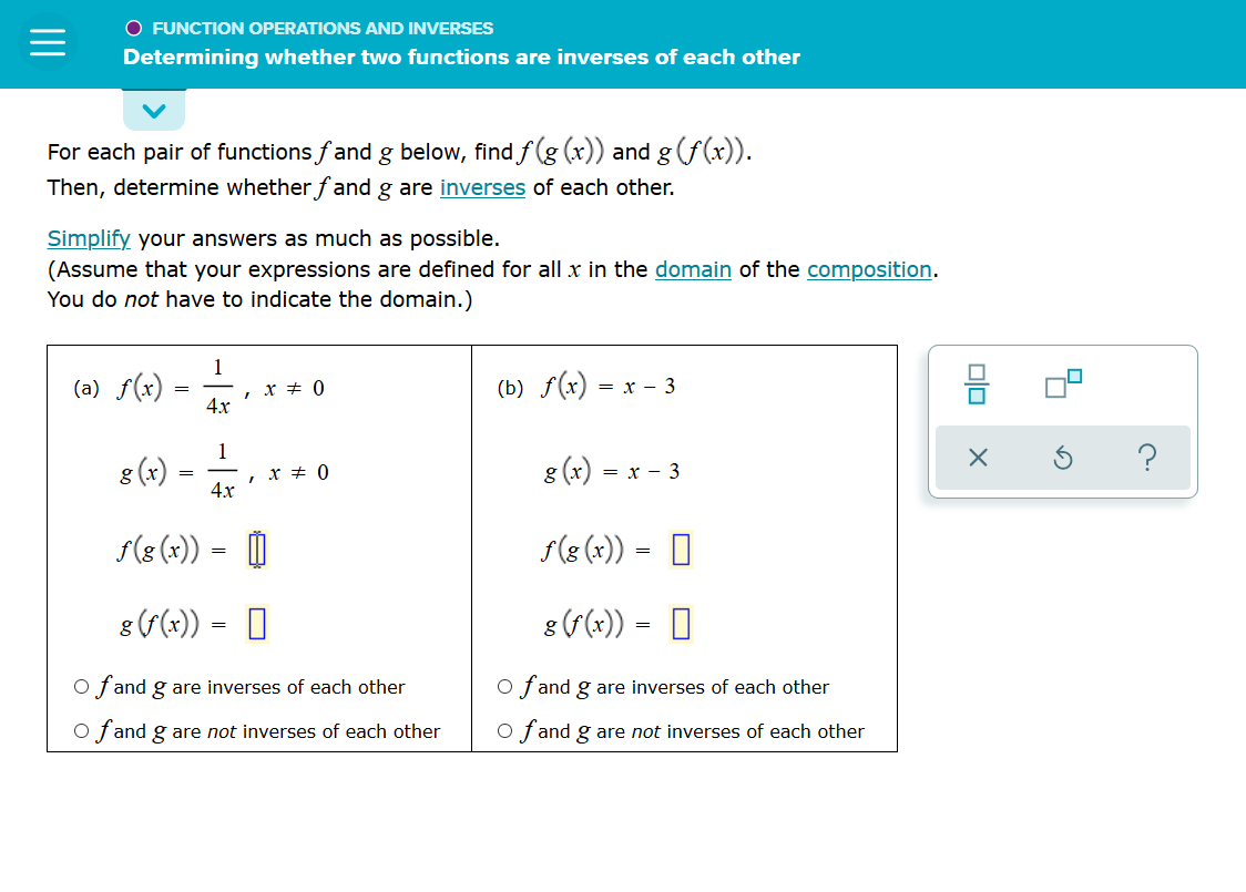 Solved O FUNCTION OPERATIONS AND INVERSES Determining | Chegg.com Solved O FUNCTION OPERATIONS AND INVERSES Determining | Chegg.com