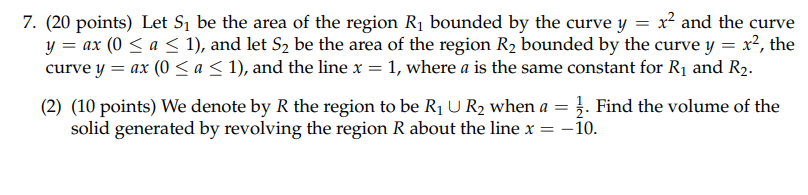 7. ( 20 points) Let S1 be the area of the region R1 | Chegg.com