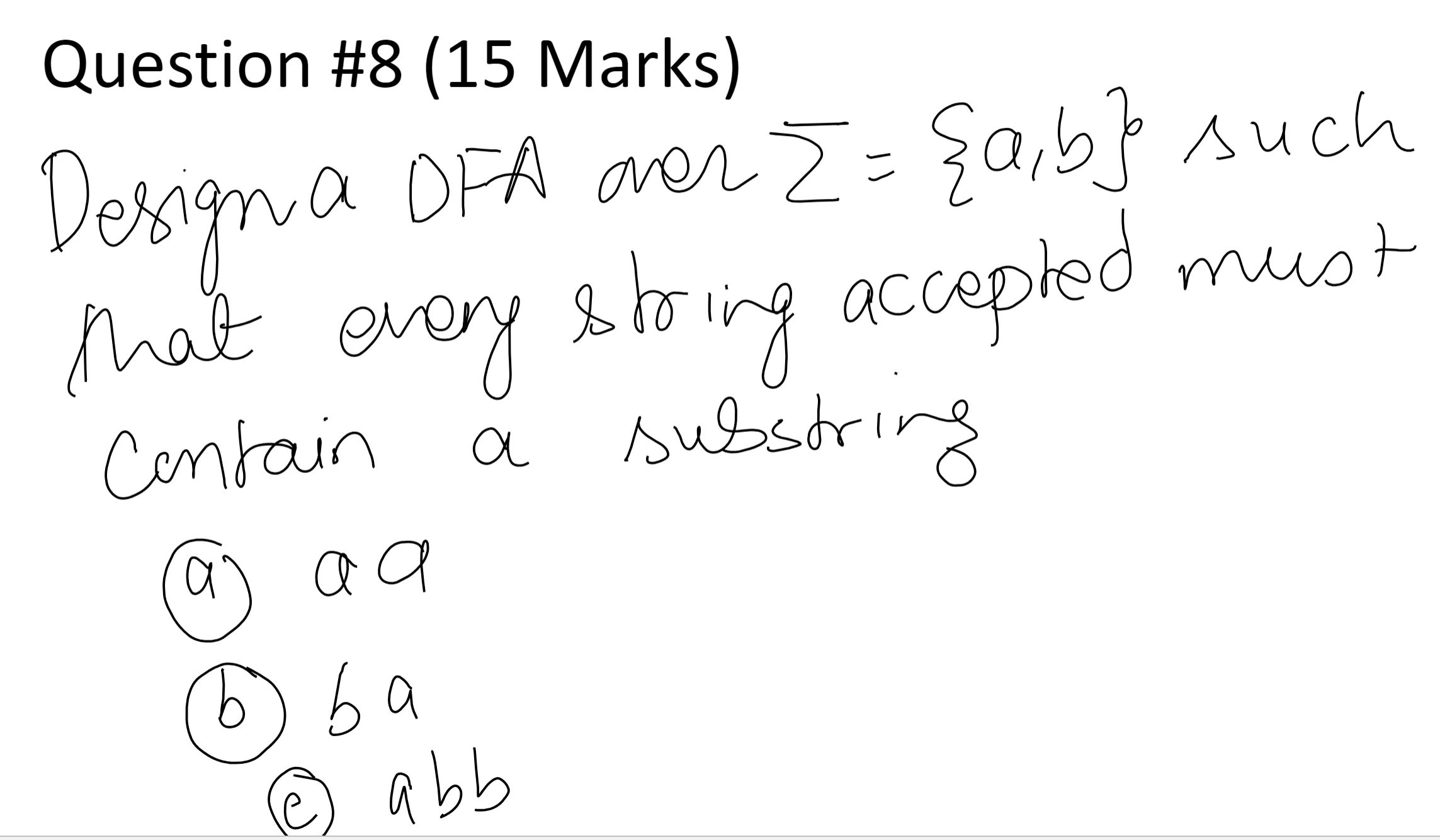 Solved Question #8 (15 ﻿Marks)Designa DFA aver ∑??={a,b} | Chegg.com
