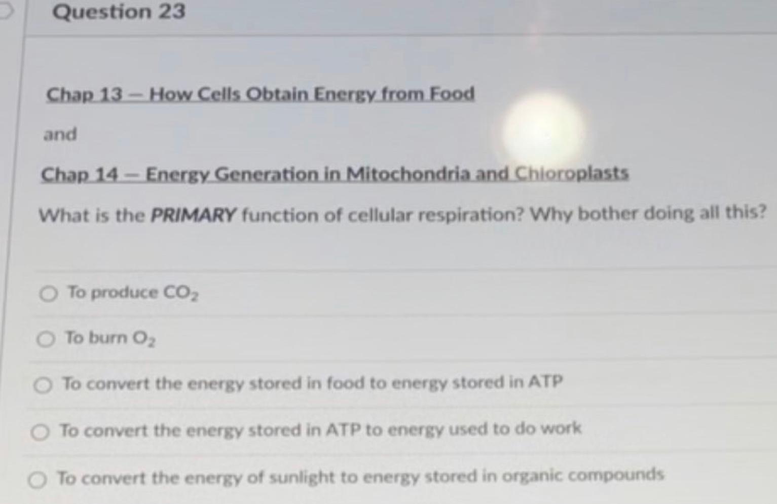 Solved Question 23 Chap 13 - How Cells Obtain Energy from | Chegg.com