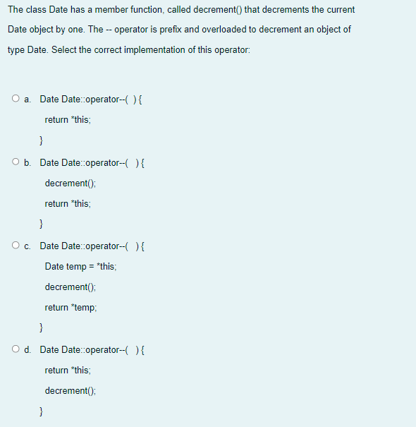 Solved The class Date has a member function, called | Chegg.com