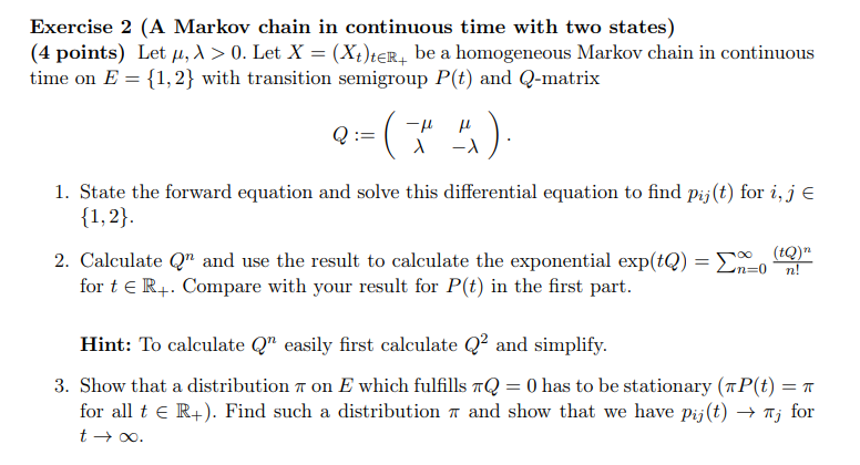 Solved Exercise 2 (A Markov chain in continuous time with | Chegg.com