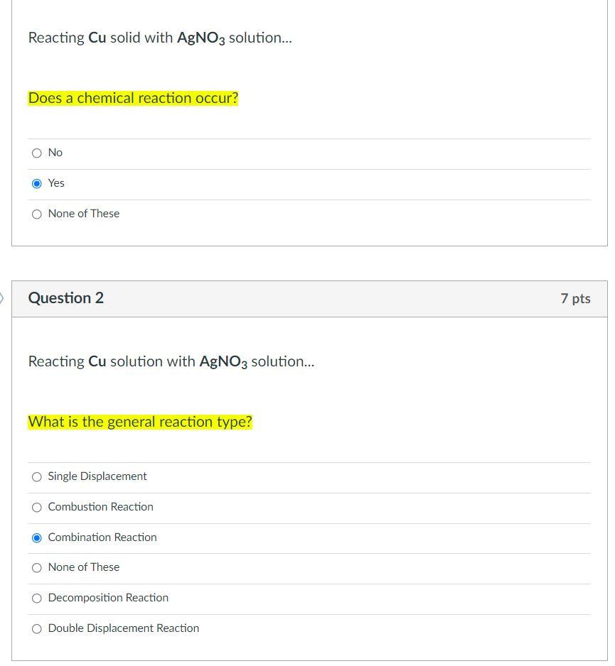 Solved Reacting Cu solid with AgNO3 solution... Does a | Chegg.com