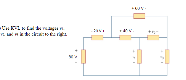 Solved +60V-Use KVL to find the voltages v1,v2, ﻿and v3 ﻿in | Chegg.com
