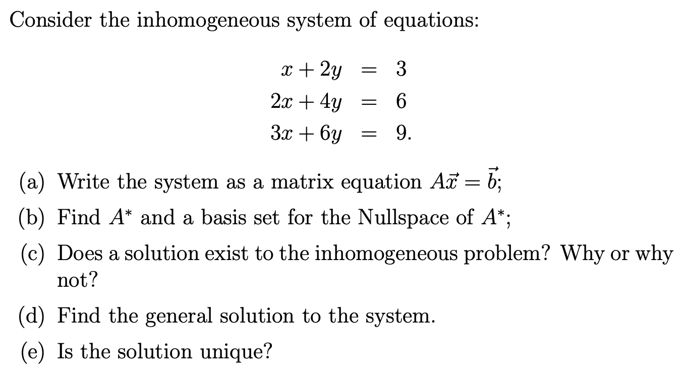 Solved Consider the inhomogeneous system of equations: 3 x + | Chegg.com