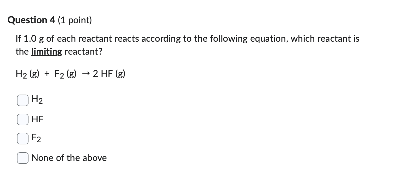 Solved If 1.0 g of each reactant reacts according to the | Chegg.com
