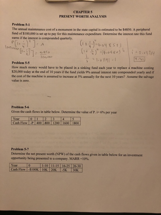 Solved CHAPTER5 PRESENT WORTH ANALYSIS Problem 5-1 The | Chegg.com