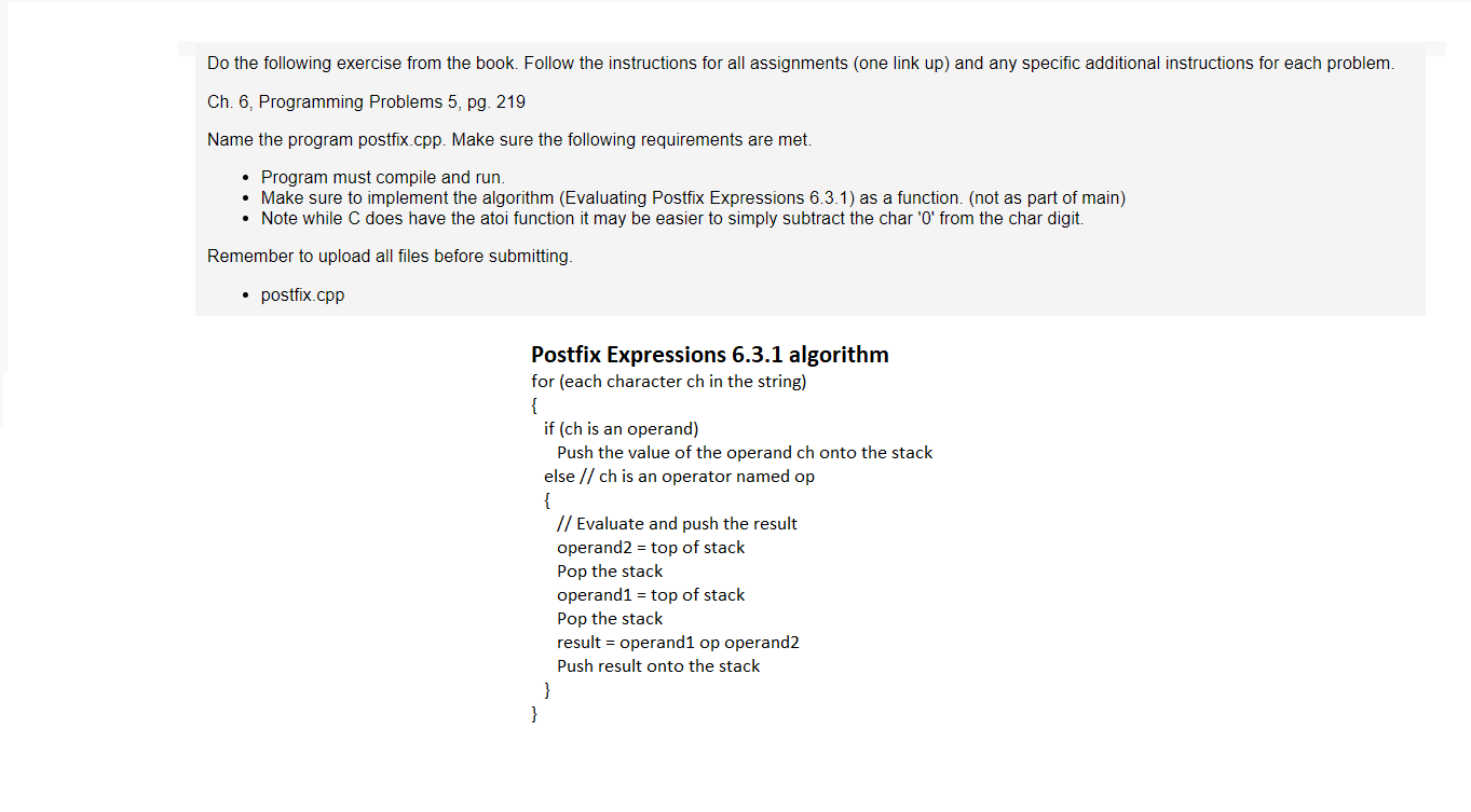 Solved Problem 5: Design and implement a class of postfix | Chegg.com