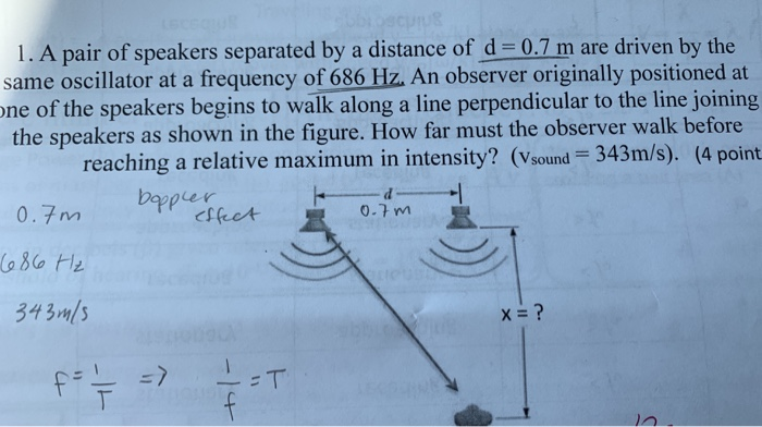 Solved 1. A pair of speakers separated by a distance of d | Chegg.com