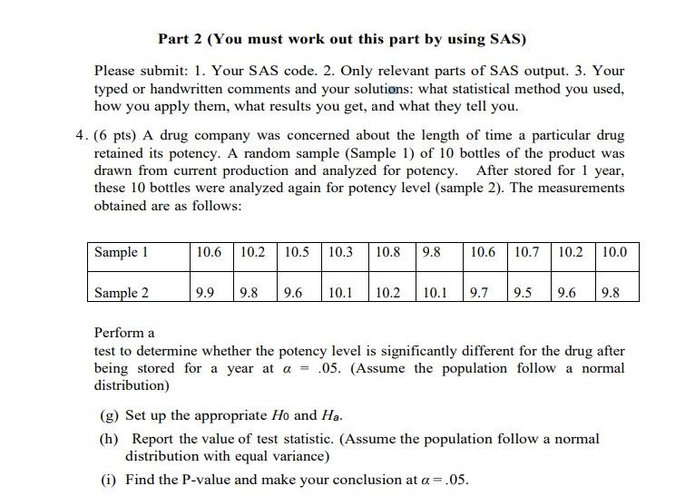 Solved Part 2 (You must work out this part by using SAS) | Chegg.com
