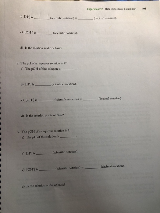 Solved Experiment 12 Determination of Solution pH Questions | Chegg.com