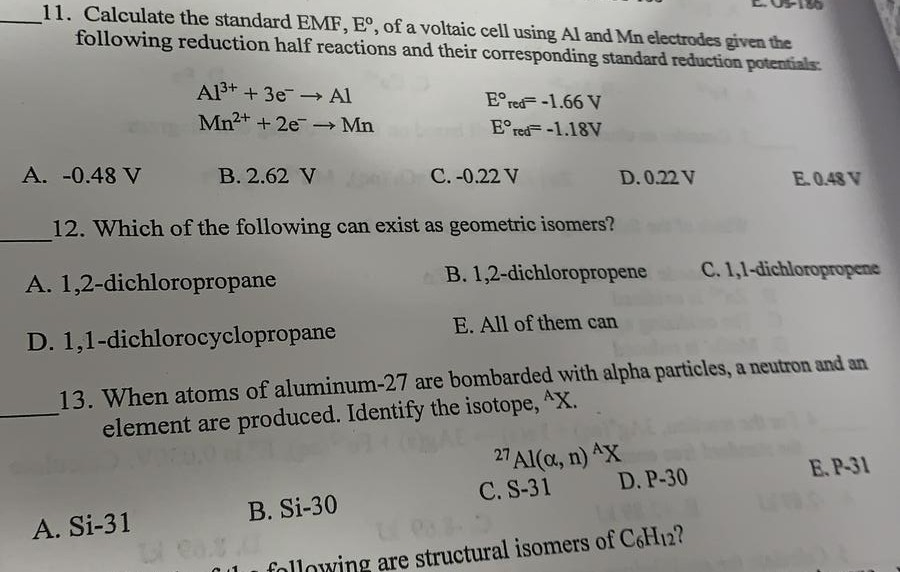 Solved 11. Calculate the standard EMF, Eo, of a voltaic cell | Chegg.com