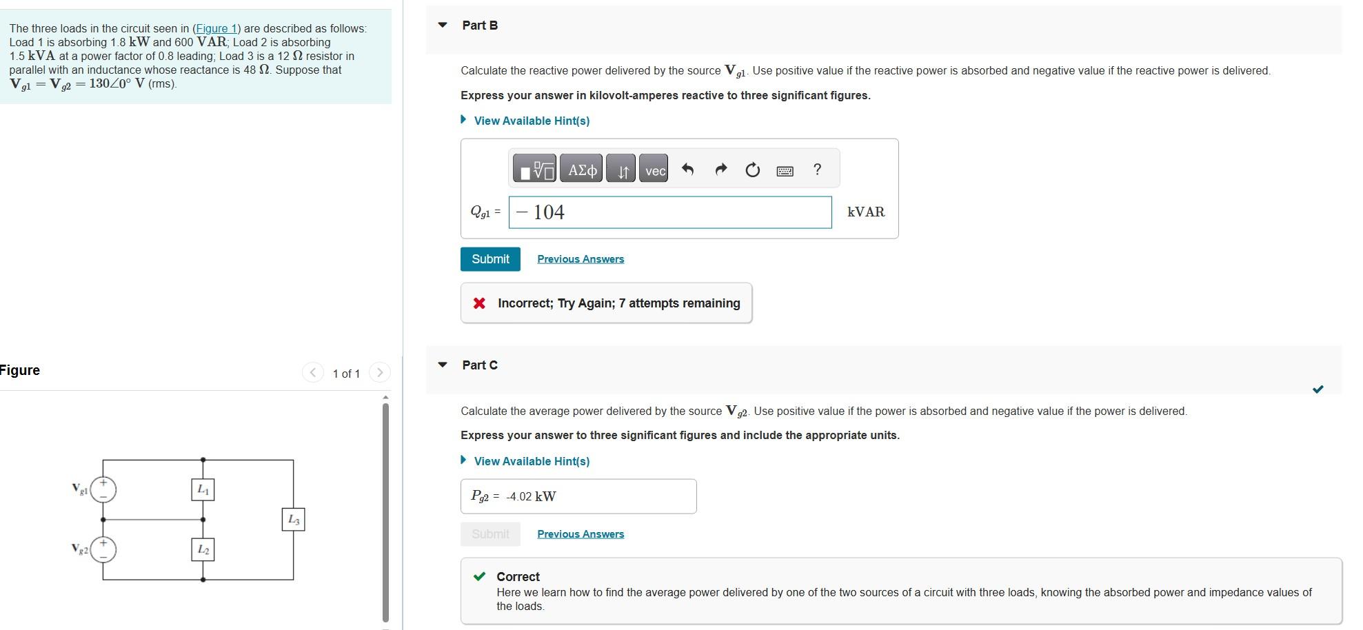 Solved The three loads in the circuit seen in (Figure 1) are | Chegg.com