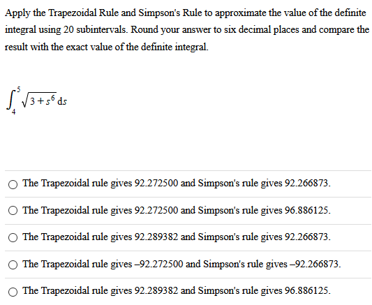 Solved Apply the Trapezoidal Rule and Simpson's Rule to | Chegg.com