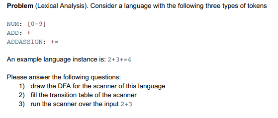 Problem (Lexical Analysis). Consider a language with | Chegg.com