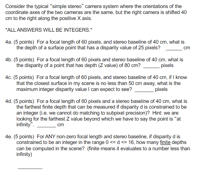 Consider the typical simple stereo camera system | Chegg.com