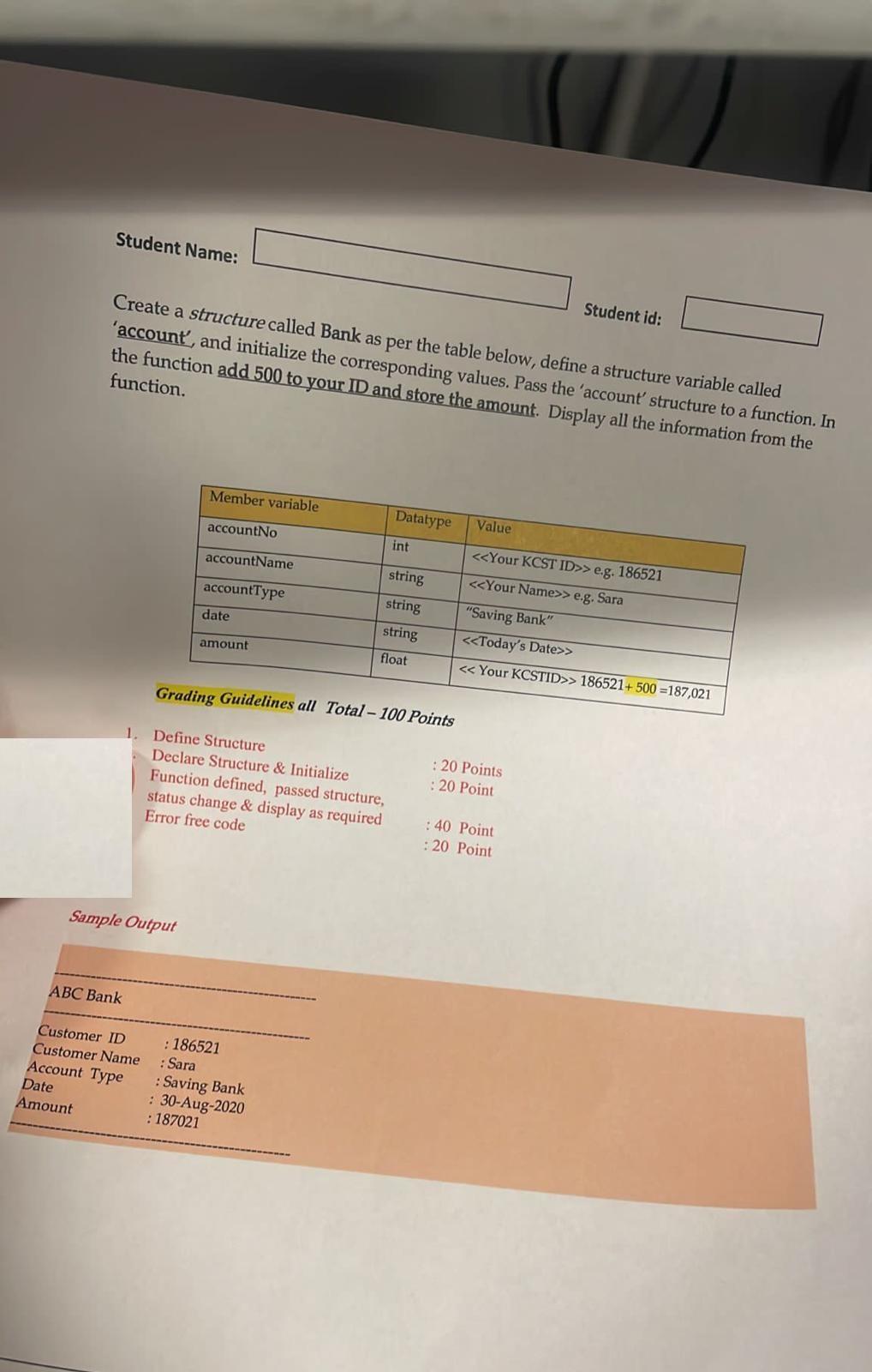 Solved Create a structure called Bank as per the table | Chegg.com