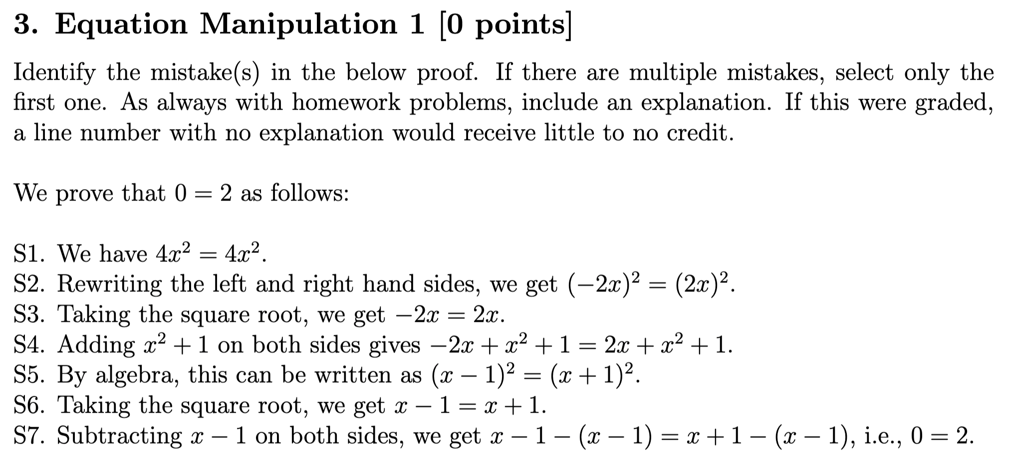 Solved 3. Equation Manipulation 1 (0 points] Identify the | Chegg.com
