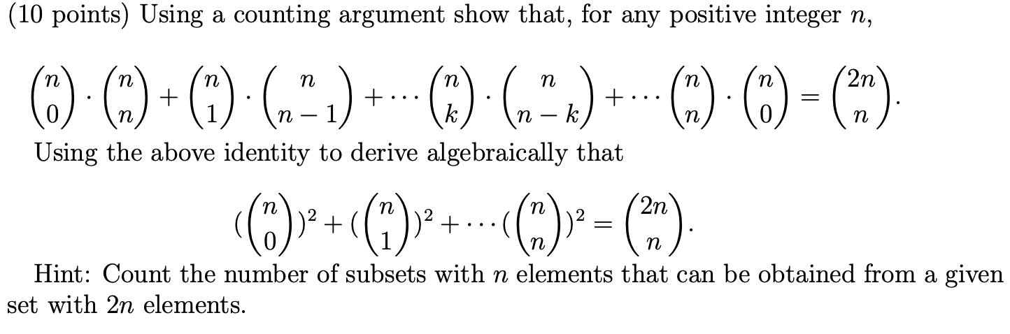 Solved (10 points) Using a counting argument show that, for | Chegg.com