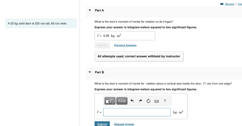 Solved A 22 kg solid door is 220 cm tall, 93 cm wide. What | Chegg.com