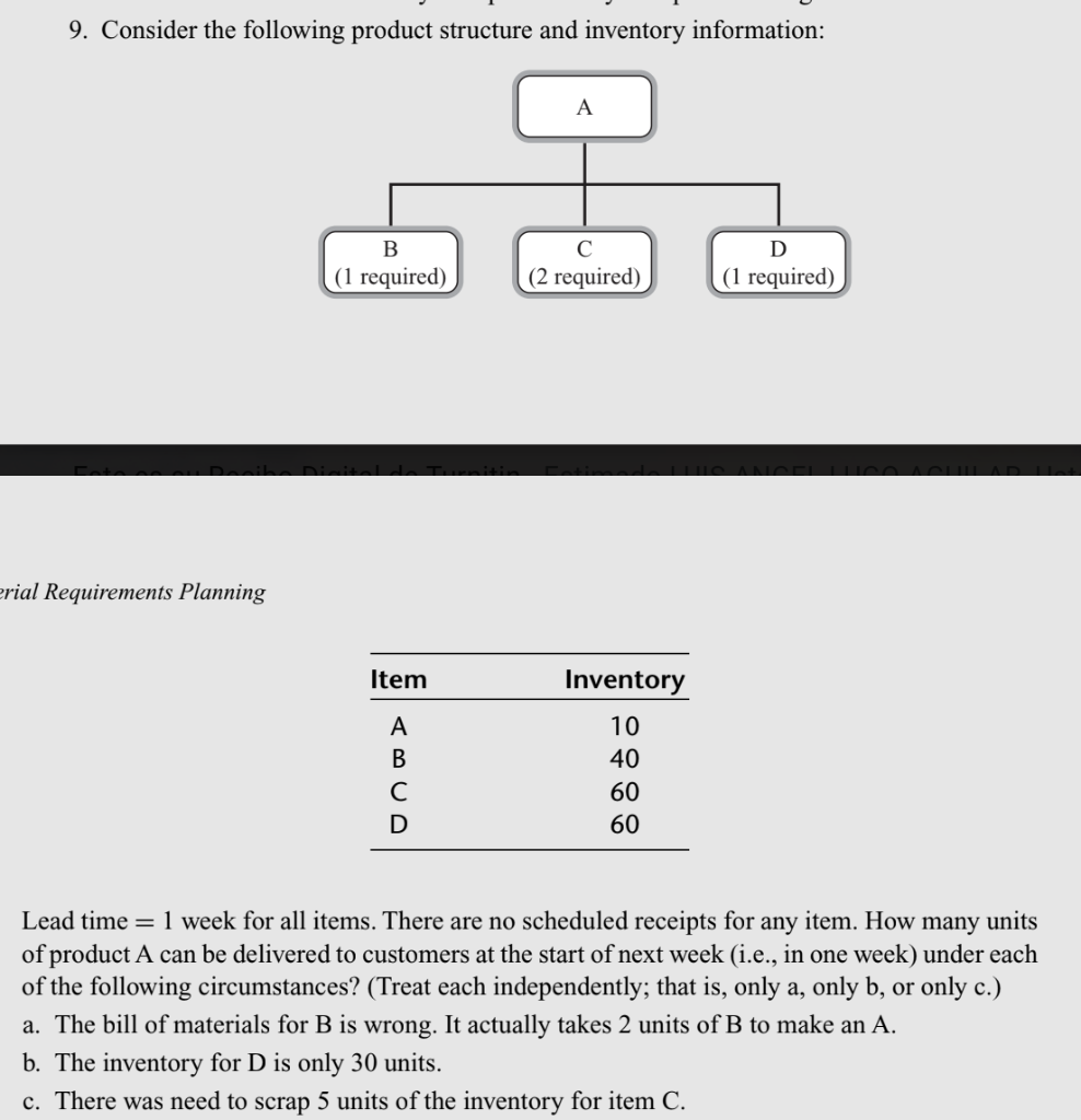 Solved 9. Consider the following product structure and | Chegg.com