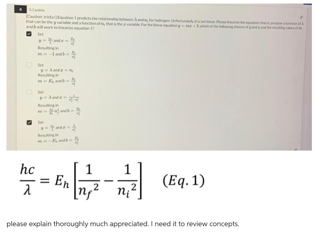 Solved λhc=Eh[nf21−ni21] please explain thoroughly much | Chegg.com