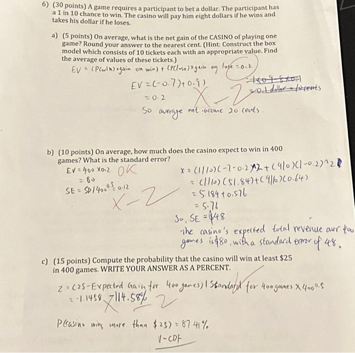 Solved 5) ( 30 points) A game requires a participant to bet | Chegg.com