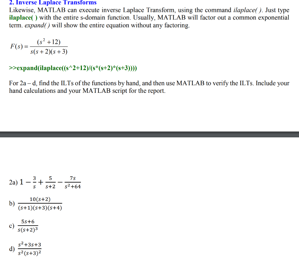 Solved 2. Inverse Laplace Transforms Likewise, MATLAB can | Chegg.com