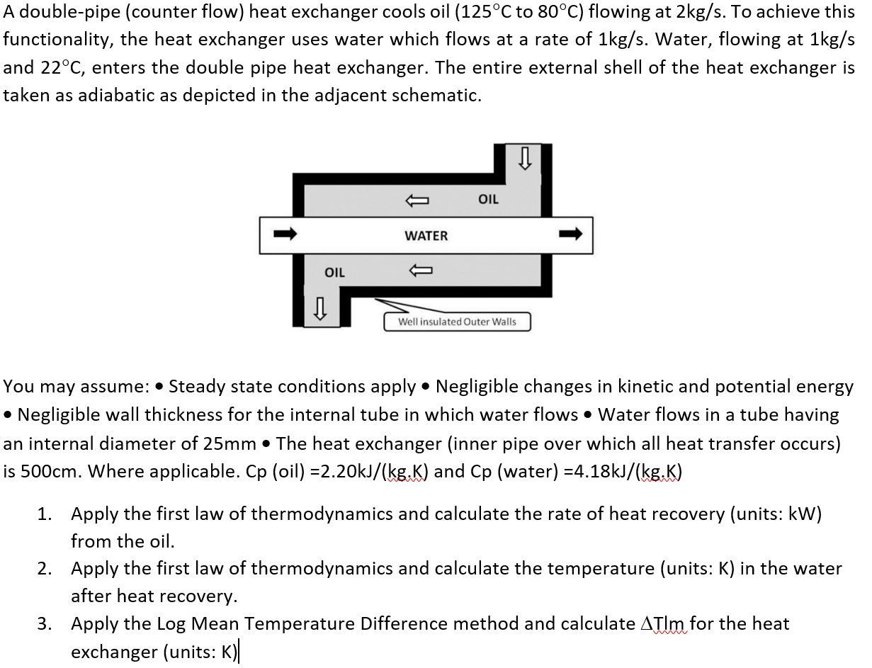 Solved A double-pipe (counter flow) heat exchanger cools oil | Chegg.com