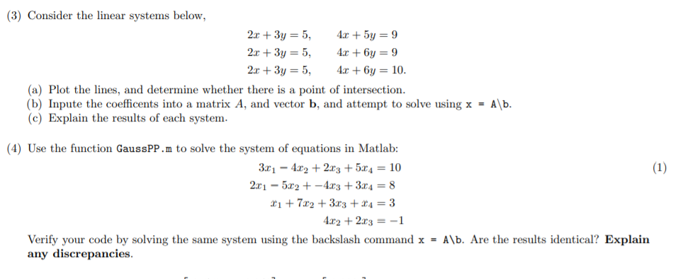 Solved (3) Consider the linear systems below, 2.0 + 3y = 5, | Chegg.com