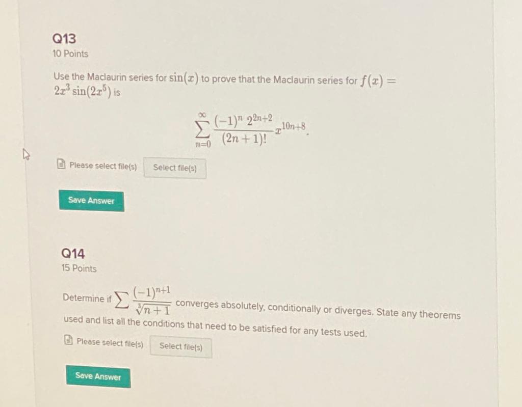 Solved Q13 10 Points Use the Maclaurin series for sin() to | Chegg.com