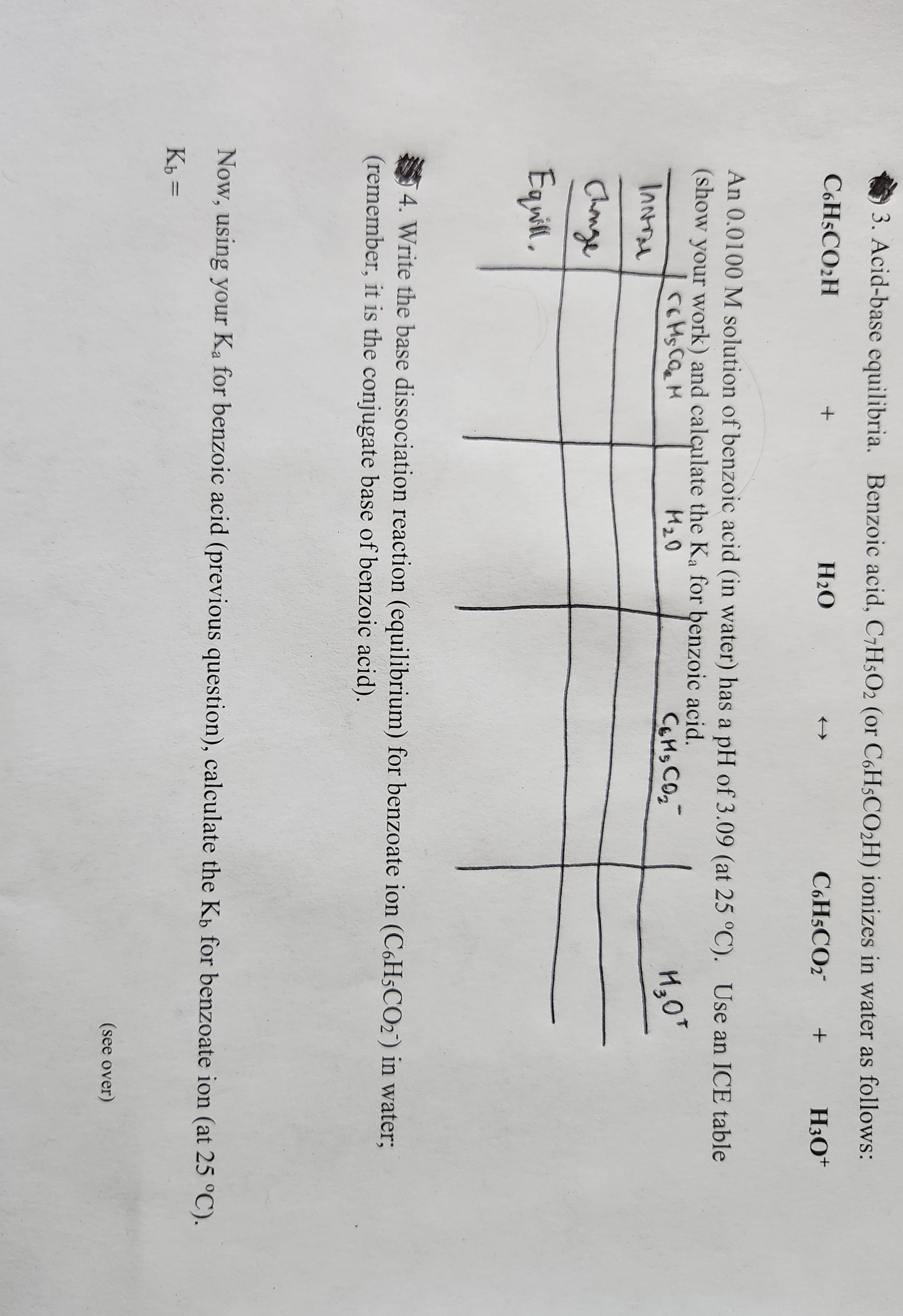 Solved 3. Acid-base equilibria. Benzoic acid, C7H5O2 (or | Chegg.com