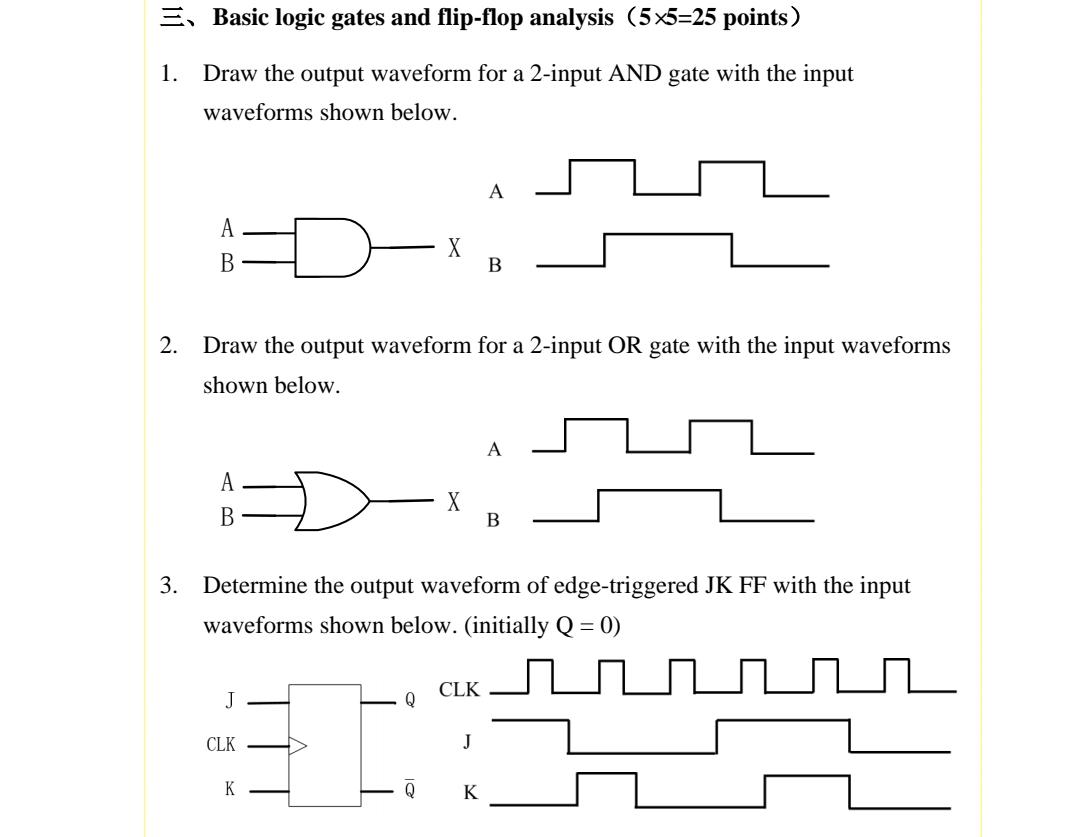 Solved 三、Basic logic gates and flip-flop analysis (5×5=25 | Chegg.com