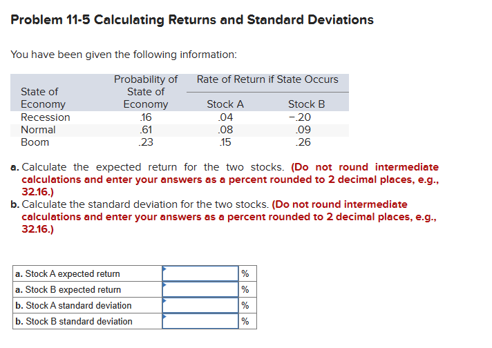Solved Problem 11-5 Calculating Returns and Standard | Chegg.com