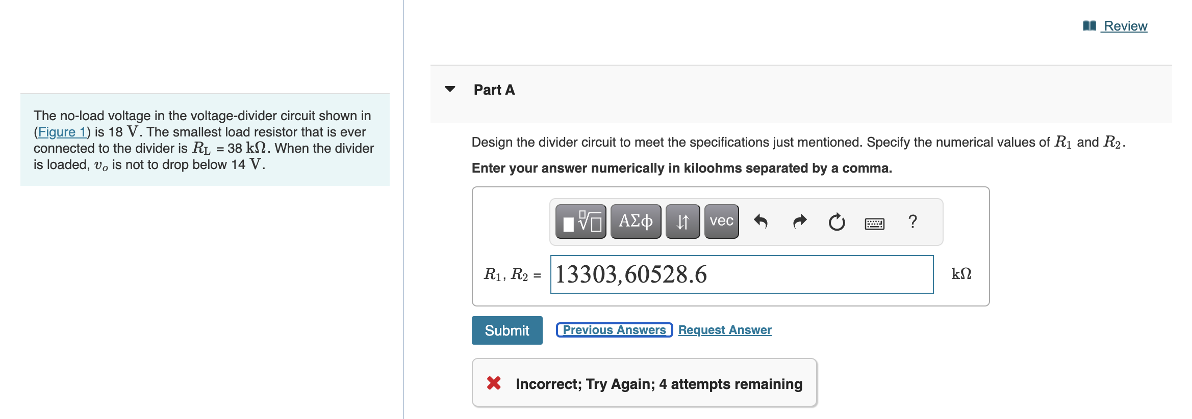 Solved The no-load voltage in the voltage-divider circuit | Chegg.com