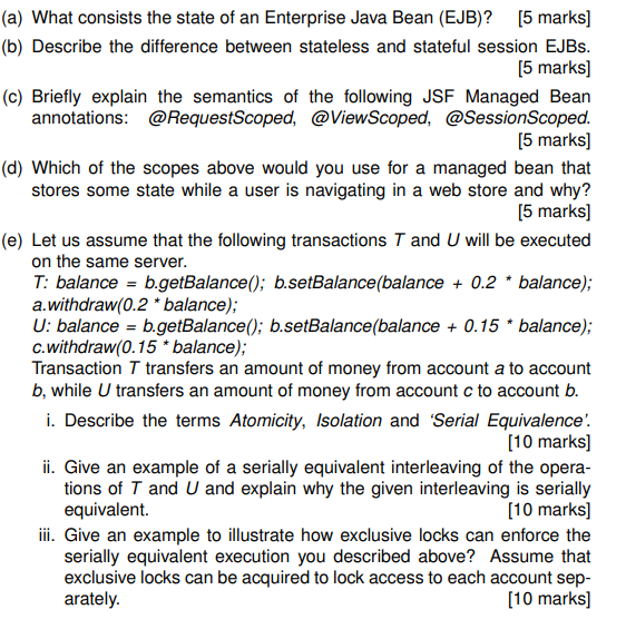 Solved (a) What consists the state of an Enterprise Java | Chegg.com