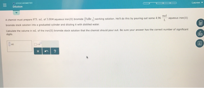 Solved A chemist must prepare 975, mL of 3.00M aqueous | Chegg.com