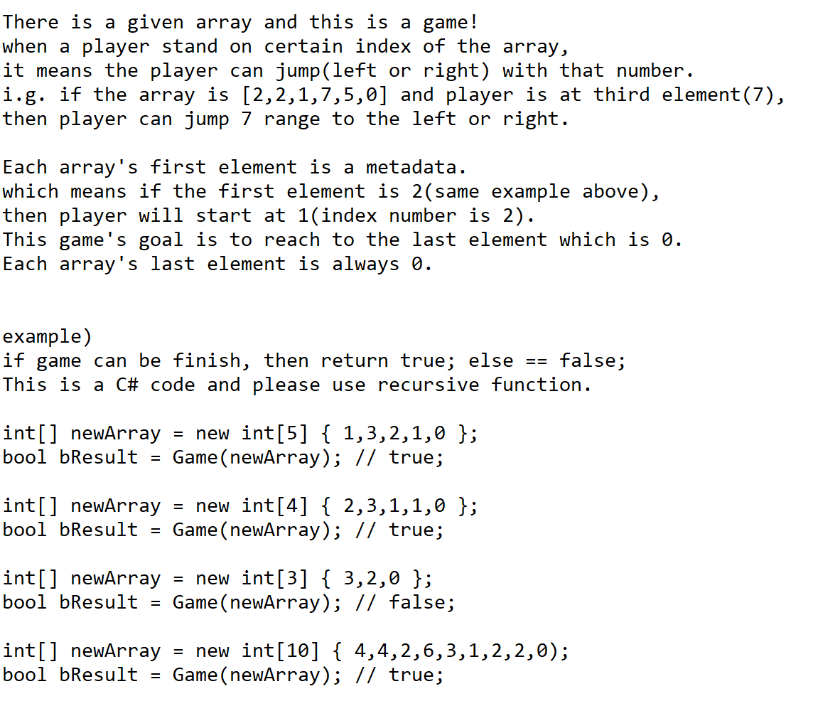 Solved Can you solve this game by using recursive function | Chegg.com