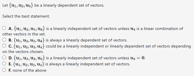 Solved Let {u1,u2,u3} be a linearly dependent set of | Chegg.com