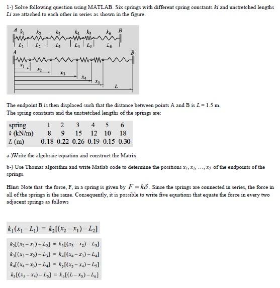 1-) Solve following question using MATLAB. Six | Chegg.com