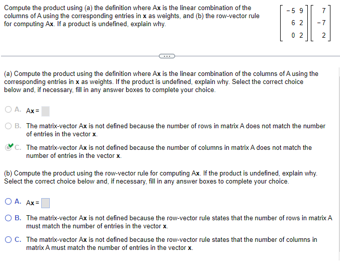 Solved Compute the product using (a) the definition where Ax | Chegg.com