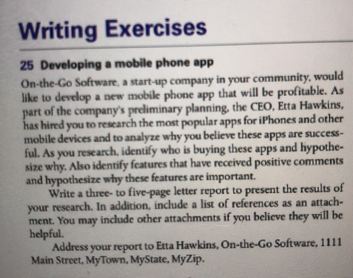 Solved Writing Exercises 25 Developing a mobile phone app | Chegg.com