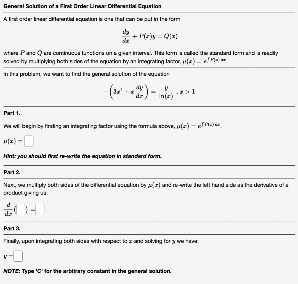 Solved General Solution of a First Order Linear Differential | Chegg.com