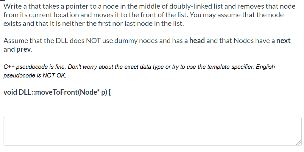 Solved Write a that takes a pointer to a node in the middle | Chegg.com