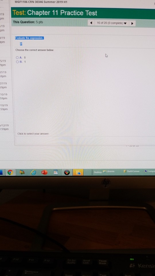 Solved MGF1106 CRN 30346 Summer 2019 H1 Test: Chapter 11 | Chegg.com
